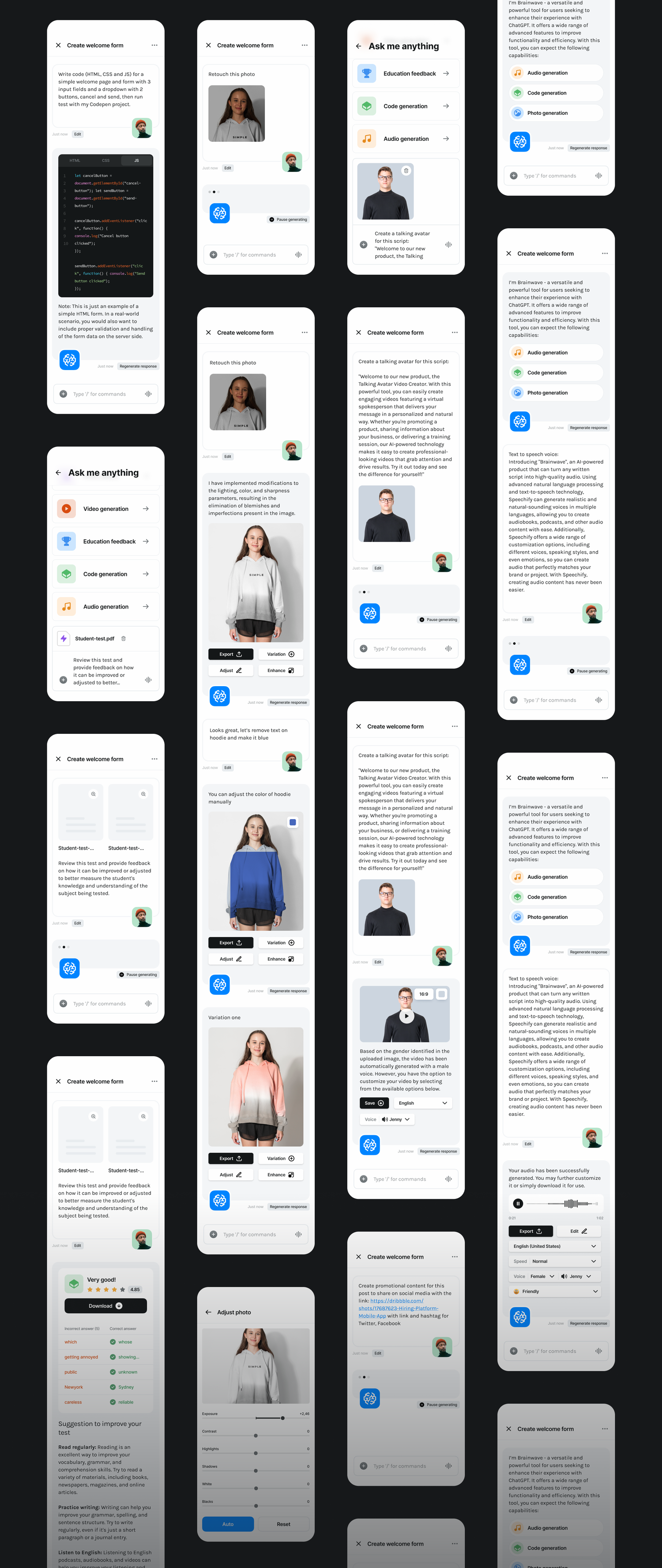 A01 双配色Ai人工智能ChatGPT聊天机器人社交App应用ui界面设计Fig设计套件Brainwave – AI iOS UI Kit _ 果觅网（gooodme）
